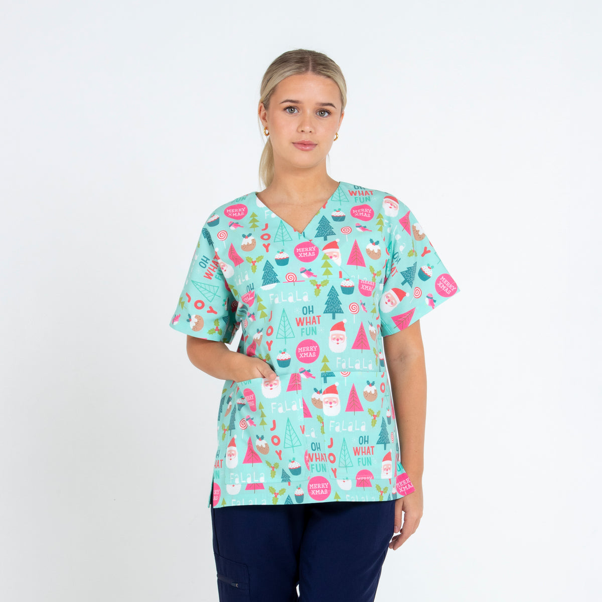 Oh What Fun Scrub Top | Aqua – Scrub Tops Australia